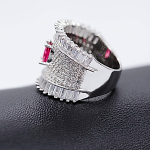 Uloveido Large Anniversary Red Eye Ring Pave Cubic Zirconia Rhodium Plated - Nice Christmas Gifts Present for Women JZ083 (Size 8)