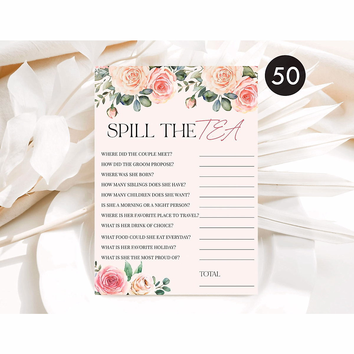 50 Spill The Tea Party (50-Cards) Fun Bridal Shower Game Activity, Who Knows the Bride Best, Decorations, Engagement Party, Rehearsal Dinner, Bridgerton