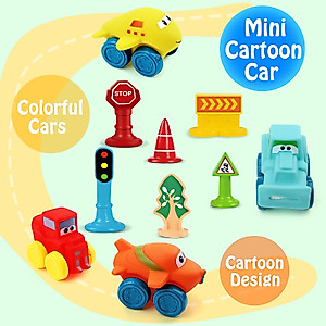 deAO Baby Truck Cars Toys with Playmat and Road Signs 11Pcs Toddler Soft Vehicle Airplane Birthday Gifts Toys for Babies Infants Toddlers 1 2 3 Year Old