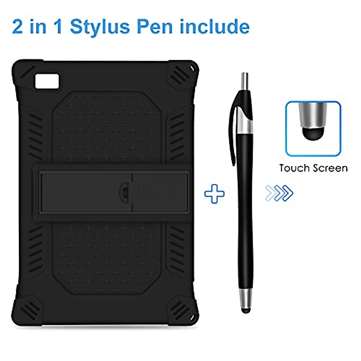 DETUOSI Silicone Case for Teclast M40 Plus/M40 with Stylus Pen & Shoulder Strap, Multi-Angle Case, Soft Lightweight Protective Cover for Teclast P20S/ P20HD/ 8Pritom Tronpad L10, Black