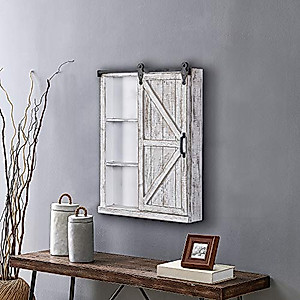 FirsTime & Co. Off-White Winona Barn Door Mirrored Cabinet, Storage with Shelves for Bathroom, Kitchen and Office, Wood, Farmhouse, 28 x 21 Inches