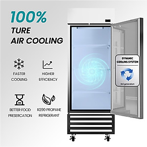 KICHKING 27"W Dynamic Cooling Commercial Freezer 23 Cu. Ft OmniSmart Temperature Control -10℉~10℉ Self Closing Stainless Steel Reach-In Commercial Freezer Digital Thermostat LED Lighting 3 Shelves