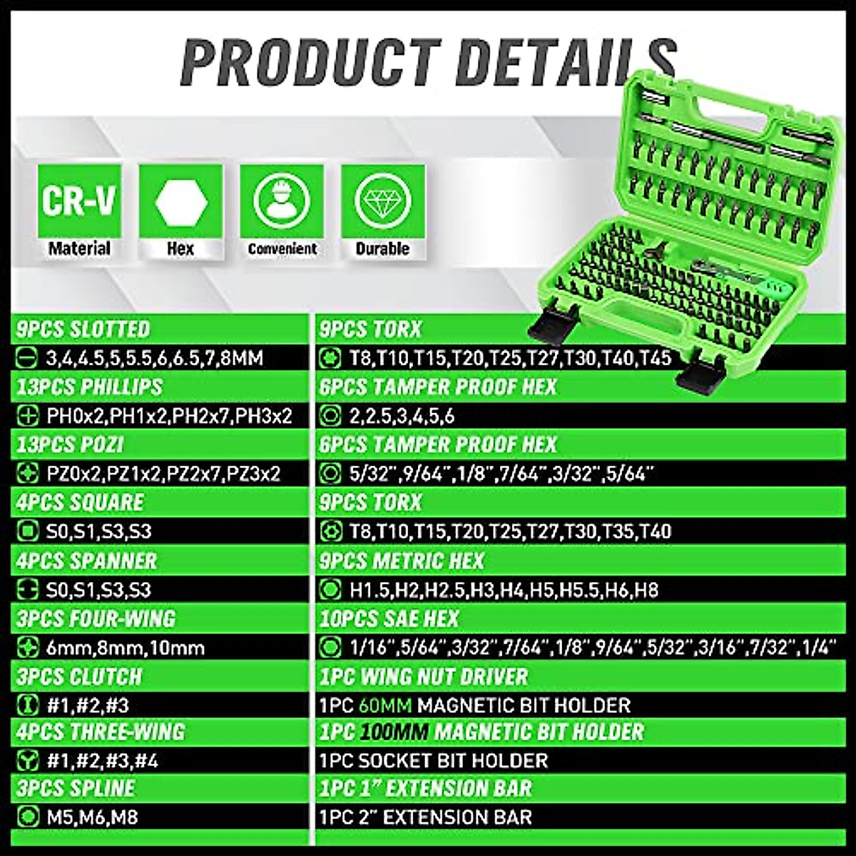 SWANLAKE 112PCS Security Bit Set Screwdriver Bit Set With Ratchet Wrench,Cr-V Steel