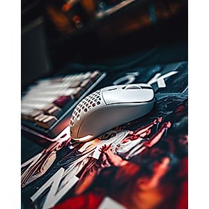 PWNAGE Ultra Custom Wireless Symm 1 Gen 2.0 - Ultra Lightweight Honeycomb Design Gaming Mouse 3370 Sensor - PTFE Skates - 6 Buttons - 74G (White, Solid Sides)