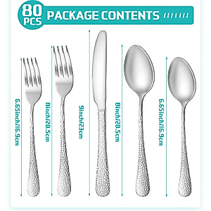 Shimeyao 80 Pcs Hammered Silverware Set, Stainless Steel Square Flatware Set for 16 Tableware Set Eating Utensils with Modern Design, Dishwasher Safe for Kitchen Restaurant