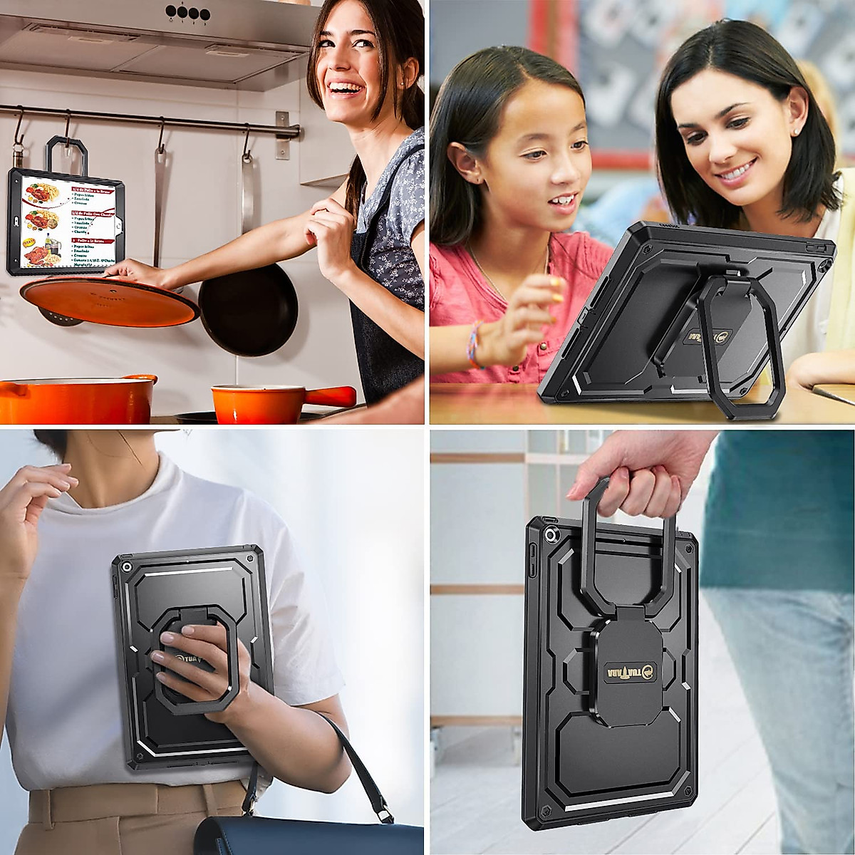 Fintie Case for iPad 9th / 8th / 7th Generation (2021/2020/2019) 10.2 Inch - [Tuatara Magic Ring] 360 Degree Rotating Grip Stand Shockproof Fully-Body Rugged Cover with Screen Protector, Black