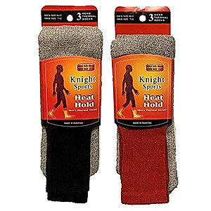 Petal Cliff Cotton Thermal Crew Socks for Unisex, Cold Weather Booth Sock Size: 10-13 Shoe Size: 7-12. (6 Black, 6 Red)
