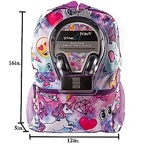 Fab Starpoint Unicorn Backpack for Girls with Headphones – Large, 16 inch, Girls School Backpack Set