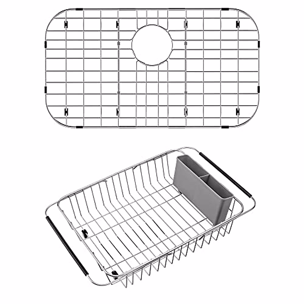 SANNO Over The Sink Expandable Dish Drying Rack Sink Protector Grid 26" L X 14" W, Kitchen Sink Protector Bottom Grid, Stainless Steel, for Sink