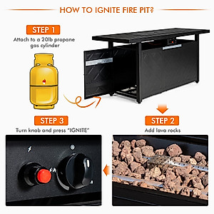 ORALNER Propane Fire Pit Table, 57” Rectangular Outdoor Fire Table 50,000 BTU Fire Pit w/Lid & Lava Rocks Auto Ignition Metal Patio Fireplace, Gas Firepit Table for Outside Yard Balcony Deck, Black