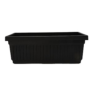 The HC Companies 30 Inch Venetian Rectangular Window Planter Box - Lightweight Plastic Indoor Outdoor Plant Pot with Drainage for Windowsill, Herbs, Flowers, Black