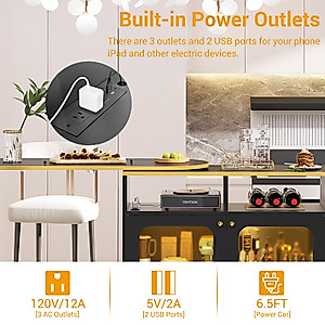 Cyclysio 360° Rotating Bar Cabinet, 59" Home Bar with LED Light & Charging Station, Double-Sided Foldable Liquor Wine Cabinet with Storage for Bar, Liquor, Coffee, Dining, Working, Black