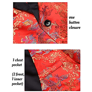 Coofandy Men's Stylish Dragon Floral Suits Fashion Slim Fit One-Button Blazer Jacket, Red, XX-Large