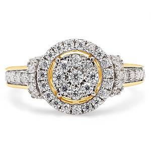 SAVEARTH DIAMONDS 0.60 Carat Round Cut Lab Created Moissanite Diamond Cluster Engagement Ring For Women In 14K Yellow Gold Over Sterling Silver (VVS1 Clarity, 0.60 Cttw)-9