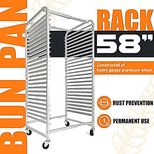 HECASA Adjustable Bun Pan Rack 25 Tier with Brake Wheels, Bakery Sheet Rack for Foodservice, Kitchen,Restaurant, Pizzeria, Hotel, Home, Aluminum, 24.72" L x 20.5" W x 58''H