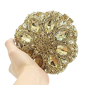 Boutique De FGG Elegant Round Crystal Clutch Evening Bags for Women Formal Party Handbags Bridal Wedding Purse (Gold,Mini)
