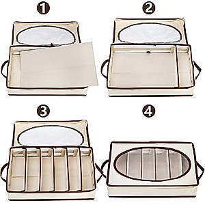 Hiceeden Flatware Utensil Storage Case Box, 6 Adjustable Compartment Silverware Organizer with Zipper Lid and Handles, Cutlery Storage Container for Spoon, Fork, Knife, Chopstick Oraganizing