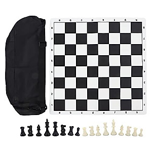 DAUERHAFT International Chess Set, 32Pcs Chess Pieces Portable PU Leather Chessboard Chess Set with Storage Bag, 75x29mm King Size Non Slip Bottom Board Game Set, for Outdoor Camping