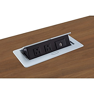 WorkPro® AnyPlace Flip-Top Nesting Training Table With Modesty Panel, 60"W x 29-1/2"H x 24"D, Walnut/Silver