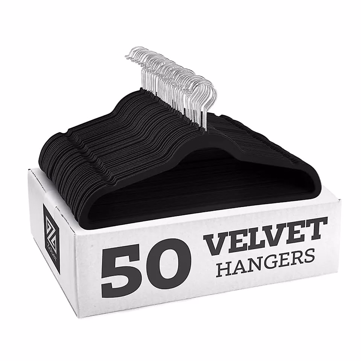 Black Velvet Felt Non Slip Clothes Hangers 50 Pack - Ultra Slim & Space Saving - Heavy Duty Swivel Black Hook for Clothing, Suit, Top, Tie, Shirt, Skirt & Pant Organization