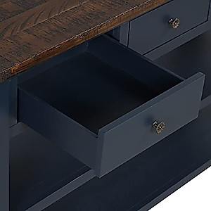 48'' Solid Wood Console Table, Modern Entryway Sofa Side Table with 3 Storage Drawers and 2 Shelves. Easy to Assemble (Blue)