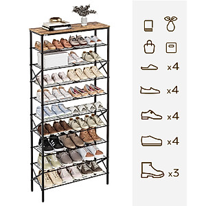 YATINEY 10 Tier Shoe Rack, Shoe Storage Organizer, Large Capacity Shoe Shelf Holds 40 Pairs of Shoes, Durable and Stable, for Entryway, Hallway, Closet, Dorm Room, Rustic Brown SS10BR