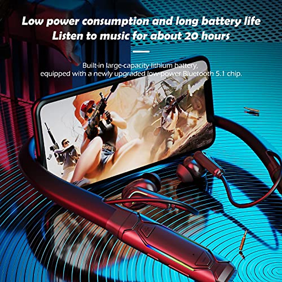 ERSZOO Neckband Bluetooth Headphones Stereo Sound Wireless Earbuds 20 Hrs Playtime Headset with Microphone Noise Canceling IPX4 Waterproof Gym Running Compatible with iPhone,Samsung, Android,Black