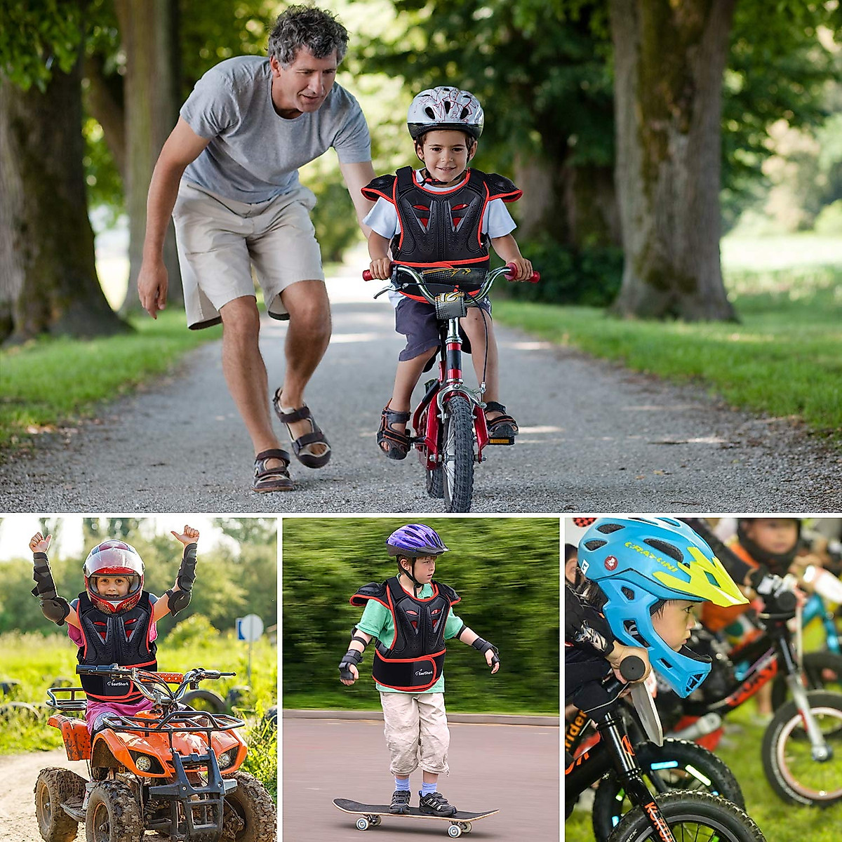 Seahouse Children Bicycle Motorcycle Armor Vest Back Protector Men's Armored Street Racing Jacket+1pc RANDOM bandana (Red, S)