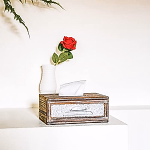 Rectangular Tissue Box Cover Rustic Wooden Tissue Box Cover Farmhouse Facial Tissue Box Holder Distressed Wood Tissues Napkin Box with Magnet Design for Bathroom Bedroom Dinner Table Office Home Decor