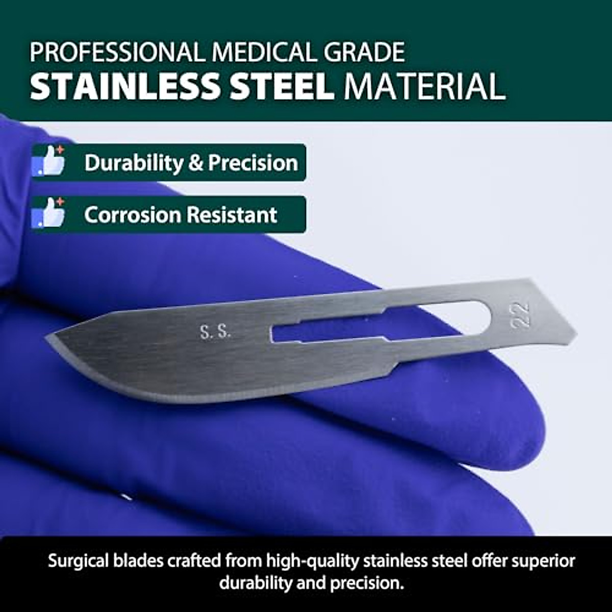 200PCs Dental Grade #22 Stainless Steel Sterile Surgical Blades by VASTMED | Individually Wrapped High Stainless Steel Dermablade Surgical Blade