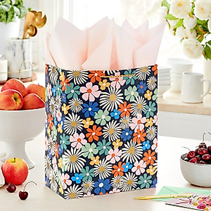 Hallmark 13" Large Gift Bag with Birthday Card and Tissue Paper for Women (Modern Flowers, Pink, Sage, Blue, Black, Yellow) for Mom, Daughter, Sister, Girlfriend, Aunt, Nana