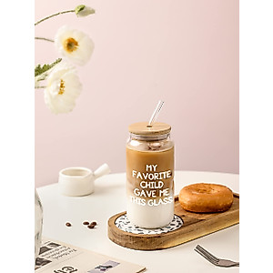 WODOHOLO Birthday Gift for Dad Mom from Daughter, Son, Father Birthday Gifts, Fathers Day Drinking Glass Cup 16oz with Lid and Straw Can Shaped Glass Mama Iced Coffee Bear Can Glass Tumbler