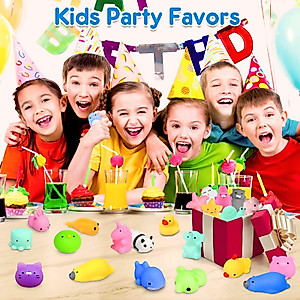 Mochi Squishy Toys FLY2SKY 28PCS Animal Mini Squishies Kawaii Party Favors for Kids Cat Unicorn Squishy Squeeze Stress Relief Toys Goodie Bags Novelty Toy Easter Gifts for Boys Girls Adults, Random