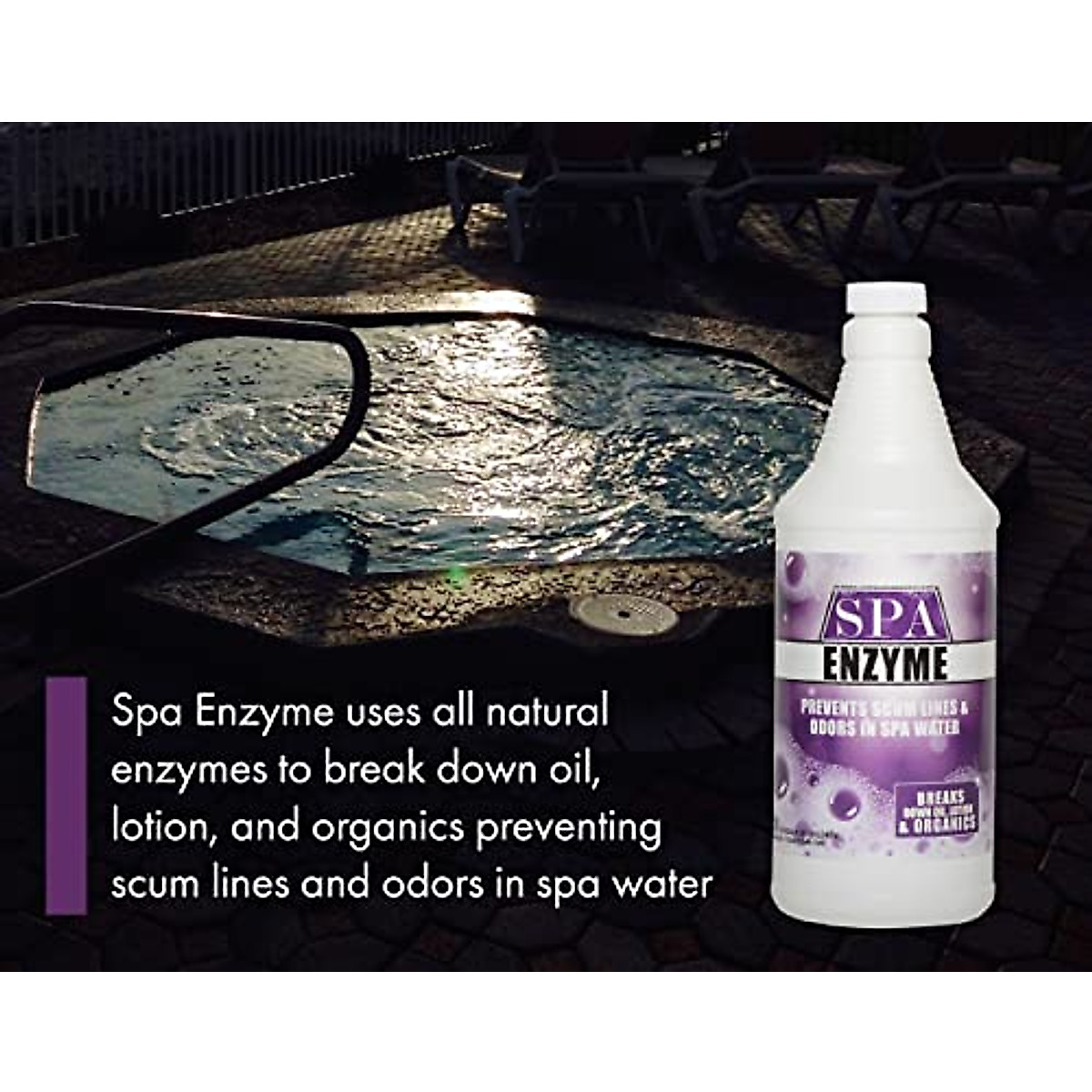 Spa & Hot Tub Enzymes - Quart - Prevents Scum Lines & Odors in Hot Tub & Spa Water, Breaks Down Oil, Lotion and Other Organics