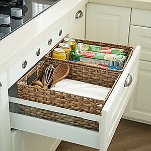 ROSOS Wicker Baskets 2 Pack, Wicker Storage Basket with Handles, Large Wicker Baskets for Storage, Waterproof Wicker Baskets for Organizing, Large Storage Baskets Wicker 15" and Medium 14", Brown