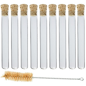 25x200mm Glass Test Tubes with Cork Stoppers and 35mm Cleaning Brush, 3.3 Boro, 70ml, Karter Scientific 212X12 (Pack of 10)