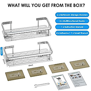 LIMINGDE Shower Caddy Shelf, Adhesive Bathroom Shower Organizer,No Drilling Wall Mounted Shower Rack,Rustproof Bath Storage Basket for Bathroom,Toilet,Kitchen - 2 Pack( Silver)