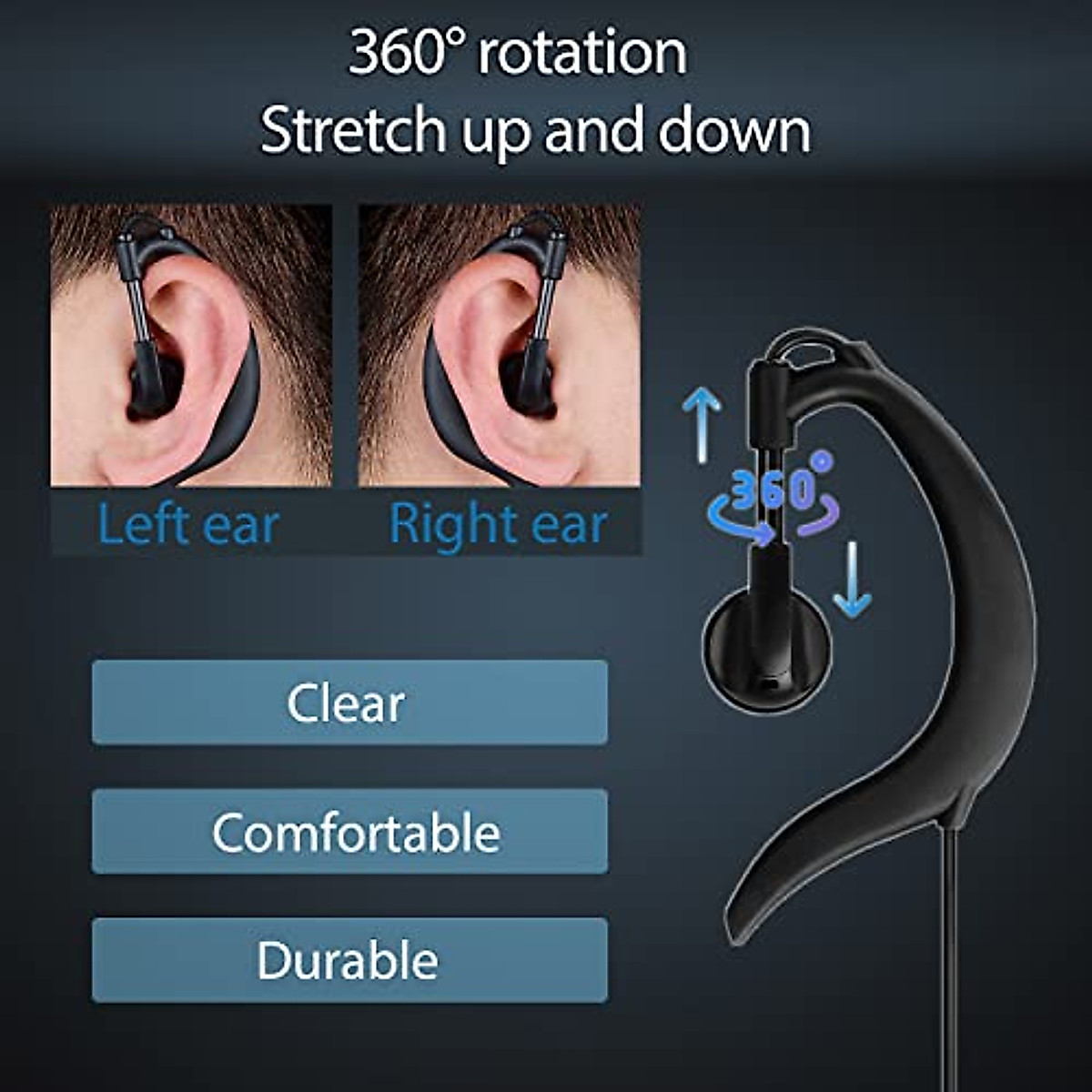 Retevis VOX Hands Free Walkie Talkie Earpiece with Mic, Coil Tube, G Shape Earhook, Compatible RT22 RT21 H-777 RT68 RT19 RT22S RB39 Two Way Radios, 2 Pin Two-Way Radio Earpiece(6 Pack)