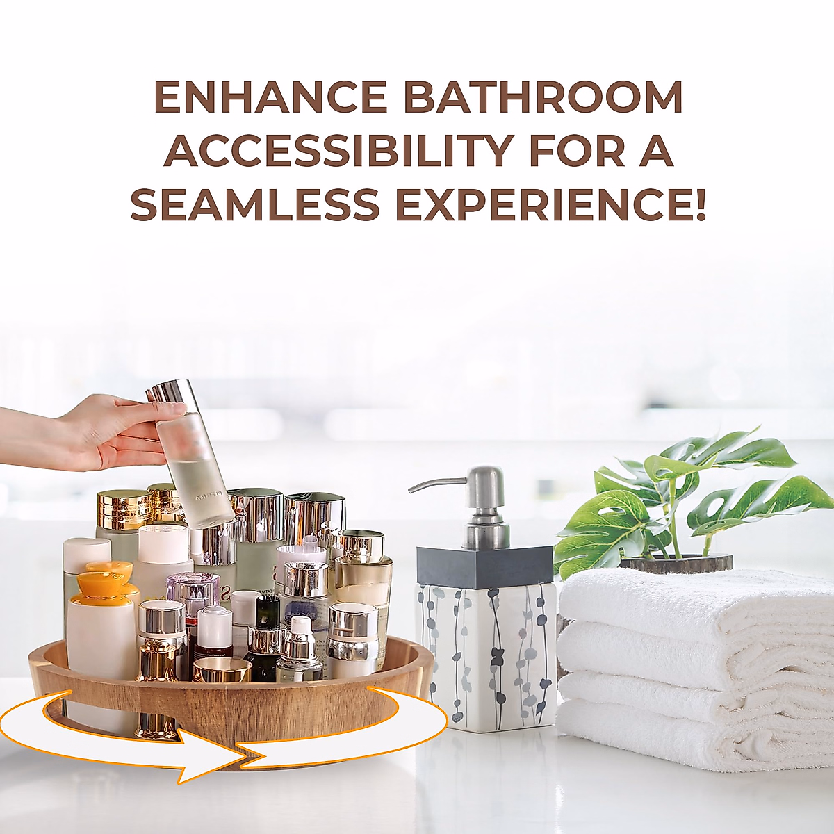 PANDAWOOD 12 Inch Lazy Susan Organizer 100% Acacia Wood - Large Lazy Susan Turntable Organizer for Cabinet, Dining Table, Bathroom, Pantry - Kitchen Cabinet Countertop Organizer - Spice Lazy Susan