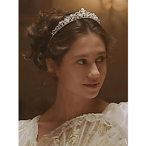 SWEETV Silver Wedding Tiaras and Crowns, Rhinestone Bridal Crown Princess Tiara Headpieces for Women and Flower Girls, Bridgerton Hair Accessories for Birthday Prom Quinceanera