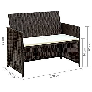 Queen.Y Outdoor Patio Bench 2 Seater Rattan Garden Bench, 39.4 Inch Outdoor Porch Chair with Backrest and Armrest, All Weather Patio Bench with Removable Cushions for Garden, Porch, Yard, Brown