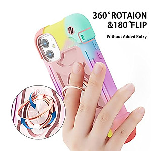 MARKILL Compatible with iPhone 11 Case 6.1 Inch with 360°Rotate Ring Stand, Military Grade Drop Protection Full Body Rugged Heavy Duty Case 3 in 1 Protective Cover (Rainbow Pink)