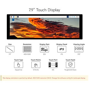 waveshare 7.9inch Capacitive Touch Display Compatible with Raspberry Pi 5/4B/3B+/3A+/CM3/3+/4 400×1280 Resolution IPS DSI Interface