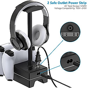 PS5 Controller Charger, Hiree RGB PS5 Controller Charging Station with 2 USB Charging Ports, Headphone Stand, Compatible with Sony Playstation 5 Dualsense Controller