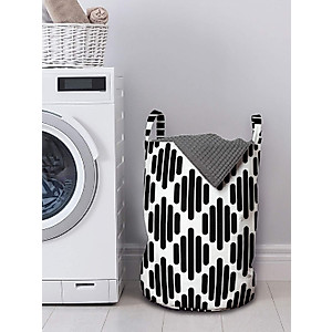Ambesonne Black and White Laundry Bag, Modern Boho Geometric Stripes Pattern Mosaic Style Abstract Art Deco, Hamper Basket with Handles Drawstring Closure for Laundromats, 13" x 19", Charcoal Grey