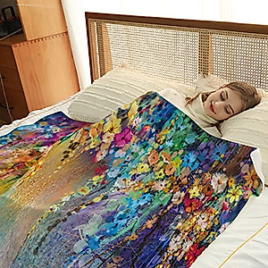 Wesan Floral Blanket Purple Flowers Gifts for Mom Women Kids Girls Super Soft Cozy Plush Throw for Birthday Mothers Day Christmas Colorful 50"x60"