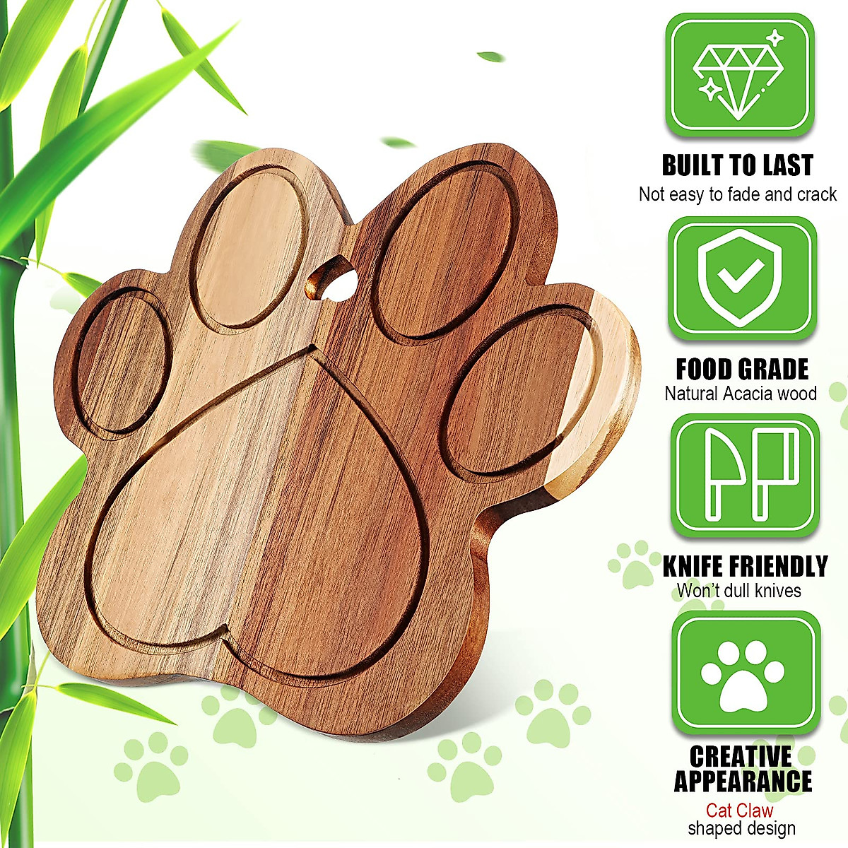 Acacia Paw Shaped Wood Cutting Board, 12 x 11 Inch Wooden Bread Board Cheese Serving Platter Serving Charcuterie Board for Meat Cheese and Vegetables