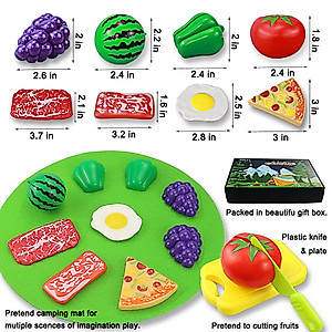 45 PCS Pretend Play Campfire Toy for Kids, Toddler Camping Toys Play Set Felt Campfire Playset with Pretend Cutting Fruits, Plush Fake Fire for Boys Girls Age 3 4 5 6 7