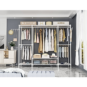 Ulif E3 Heavy Duty Garment Rack, 4 Tiers Freestanding Closet Organizer System with 5 Shelves, Metal Closet Organizer and Storage System for Clothes, Max Load 650lbs, 57.1"W x 14.5"D x 77.3"H, White