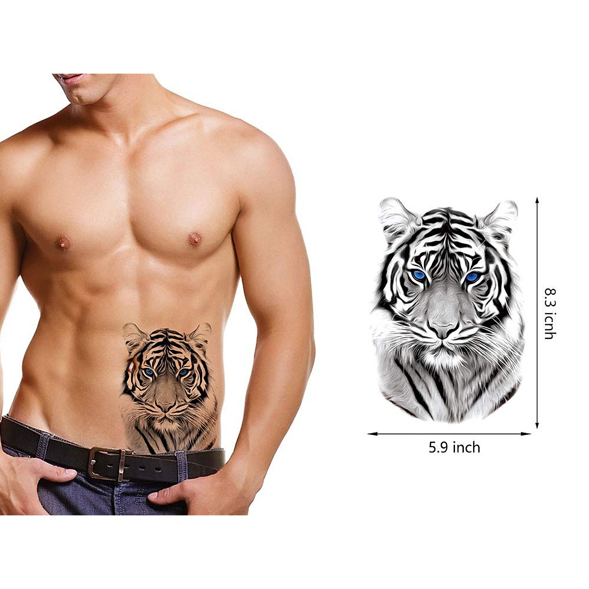 Lion Tiger Wolf Half Arm Sleeve Temporary Tattoo Sticker For Men L8.3"xW5.9"(20Sheets)